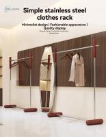 China Clothing Store Floor Middle Island Rack Stainless Steel Bright Hanger Walnut Display Prop for sale