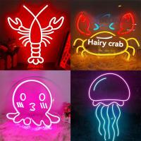 China Seafood Advertising LED Glowing Sign Crayfish Crab Squid Neon Light for sale