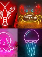 China Seafood Theme LED Glowing Sign Crayfish Crab Squid Decor Neon Light for sale