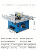 China New 8 Inch Mini Table Saw 45° Miter Cut Wood Cutting Machine Desktop DIY Household Woodworking Tool for sale