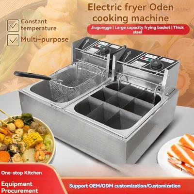 China Multi-functional Commercial Electric Fryer & Oden Pot 2-in-1 Thick Stainless Steel Stall Fryer for sale