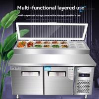 China Commercial Air-Cooled Salad Table Refrigerated Slot Operation Cabinet Fruit Display Freezer for sale