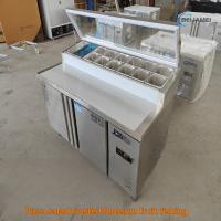 China Commercial Air-Cooled Salad Table Refrigerated Slot Operation Cabinet Fruit Display Freezer for sale
