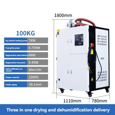 China 100kg-500kg 3-in-1 Dehumidifying Dryer Injection PET Auto Feeding Large Silent Plastic Dryer for sale