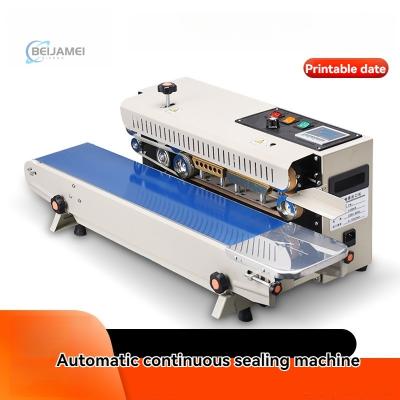 China Band Sealer Machine High Speed 24-30m/min Continuous Stainless Steel Bag Sealing Machine with Date Wheel for sale