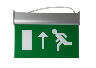 China Running Man Graphics Exit Sign with 3 Hour LED Emergency Light - 320mm x 245mm x 34mm Aluminum Construction for sale