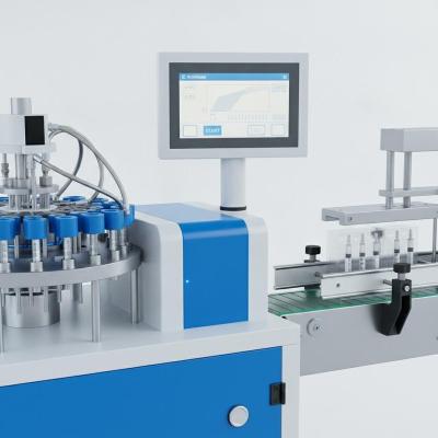 China PLC Control With Touch Screen Syringe Machine Blue And White And Equipment For Syringe Filling And Packaging Applications for sale
