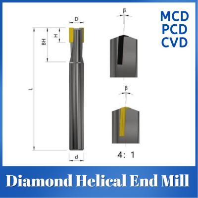 China Diamond Helical End Mill Mirror Finish PCD MCD Diamond Tools Ra0.05μM 5-10x Lifespan for sale