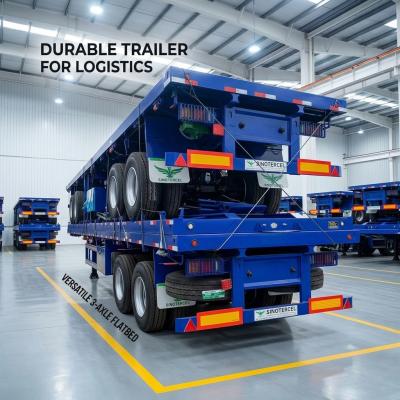 China 3 Axle Flatbed Semi Trailer Customized  50-60 Tons 20 Ft 40 Ft For Container Carrying With container lock for sale