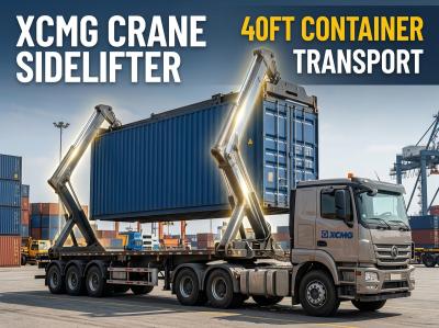 China Container Sidelifter Trailer 3 Axle With XCMG 37 Tons Crane For Port Transportation for sale