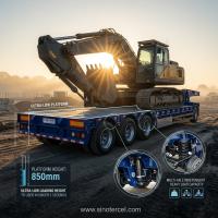 China Three Axles Low Bed Semi Trailer 60 Ton Low Bed Trailer Blue for sale