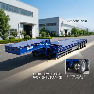 China 3 Axles Low Bed Semi Trailer Fuwa Axle 13000mm With Tail Detachable Ladder for sale