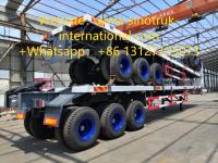 China Premium 3-Axle Foldable White Flatbed Semi Trailer with FUWA Axle, 12R22.5 Tires for 40ft Container Transportation for sale
