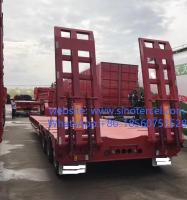 China Hydraulic Adjusting Platform  3 Axles Low Bed Semi Trailer 60 Ton Low Bed Trailer RED for sale