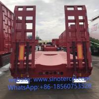 China Hydraulic Adjusting Platform  3 Axles Low Bed Semi Trailer 60 Ton Low Bed Trailer RED for sale