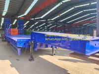 China 3 Axles LowBed Semi Trailer 60 Ton Transportation construction machinery Low Bed Trailer  Hydraulic Adjusting Platform for sale