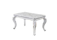 China Pearlescent White Painted Rectangular Marble Dining Table for sale