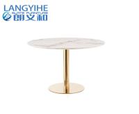 China Iso 9001 120cm Round Marble Effect Dining Table With Fern Velvet Chairs Blue for sale