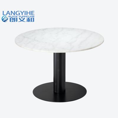 China White Top Black Base Odm Small Round Marble Dining Table 105cm Dia for sale