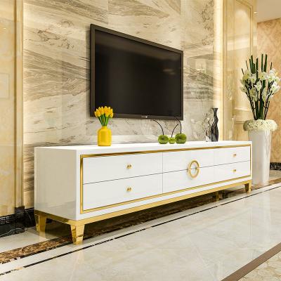 China Stainless Steel TV Stand And Coffee Table Set Luxury Living Room Furniture for sale