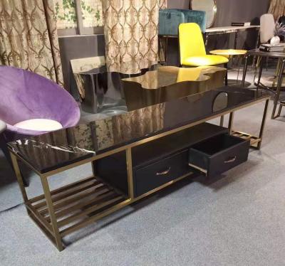 China Luxury Gold Marble Top TV Stand Stainless Steel Frame Long Bench for sale