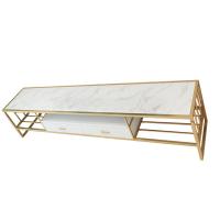 China Luxury Gold Marble Top TV Stand Stainless Steel Frame Long Bench for sale