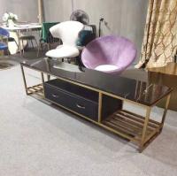 China Luxury Gold Marble Top TV Stand Stainless Steel Frame Long Bench for sale