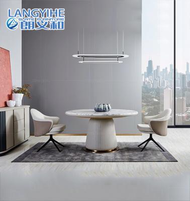 China Household White Marble Round Dining Table With Turntable Stainless Steel for sale