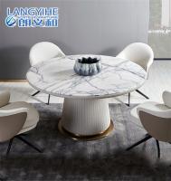 China Household White Marble Round Dining Table With Turntable Stainless Steel for sale