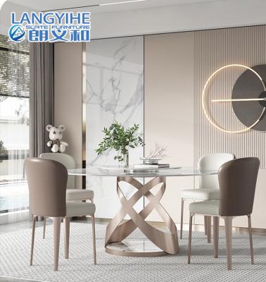 China Turntable Marble Round Dining Table For 4 Light Luxury for sale