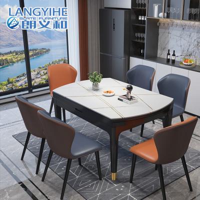 China Rock Slab Dining Retractable Folding Marble Table Rectangular for sale