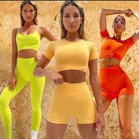 China Hot selling seamless yoga set knitted solid color Training Wear high waist pants women sports leggings fitness clothing for sale