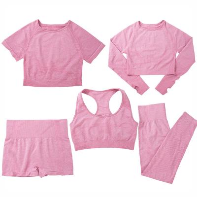 China Seamless Yoga Wear Suit Fitness Top Ladies Long Sleeve Sports High Waist pants Tight Hip Lift gym women's pants trousers for sale