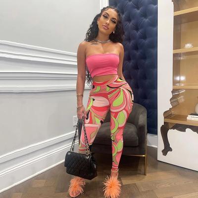 China 2022 new arrivals woman strapless cropped top and fashion long leggings  fashion two-piece Fitness & Yoga Wear tracksuits for sale