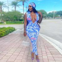 China New Arrival Printing Sleeveless and deep V-neck bodysuit customized slim fit women summer yoga jumpsuit Training tracksuits for sale