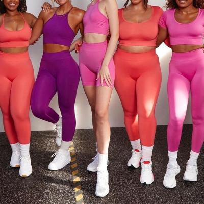 China Women's Sportswear Sports Gym Legging Seamless Fitness vest suspenders long sleeves Yoga Suit high waist pants Training Wear for sale