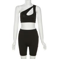 China Summer New Arrival Sexy Women one shoulder Hollow out Yoga sets crop top and Casual shorts 2-Piece Training clothes gym wear for sale