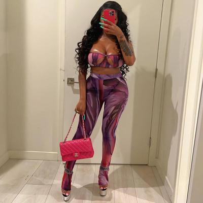 China 2022 Summer new Fitness Workout Apparel Custom Spaghetti straps Printing Yoga 2 Pieces Training Wear Yoga leggings for sale