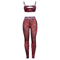 China 2022 Summer new Fitness Workout Apparel Custom Spaghetti straps Printing Yoga 2 Pieces Training Wear Yoga leggings for sale
