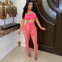 China 2022 new arrived Summer Sexy Mesh yarn splicing Perspective Jumpsuit Custom skinny nightclub wear Fitness & Yoga wear for sale