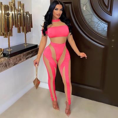 China 2022 new arrived Summer Sexy Mesh yarn splicing Perspective Jumpsuit Custom skinny nightclub wear Fitness & Yoga wear for sale