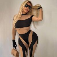 China 2022 new arrived Summer Sexy Mesh yarn splicing Perspective Jumpsuit Custom skinny nightclub wear Fitness & Yoga wear for sale