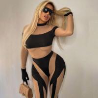 China 2022 new arrived Summer Sexy Mesh yarn splicing Perspective Jumpsuit Custom skinny nightclub wear Fitness & Yoga wear for sale