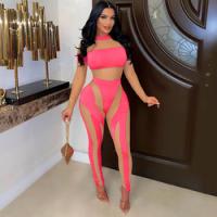 China 2022 new arrived Summer Sexy Mesh yarn splicing Perspective Jumpsuit Custom skinny nightclub wear Fitness & Yoga wear for sale