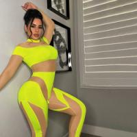 China 2022 new arrived Summer Sexy Mesh yarn splicing Perspective Jumpsuit Custom skinny nightclub wear Fitness & Yoga wear for sale