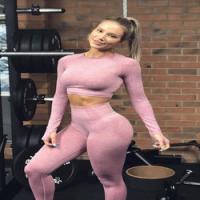 China Wholesale solid color gym wear 2 Piece running high waist Sports Suit Fitness women's pants trousers in stock for sale