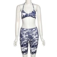 China Summer New Arrivals Wholesale Custom Sexy Printing Womens Beachwear 2 Piece  Halter Bra  and short trousers swimsuit for sale