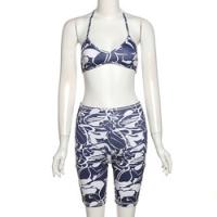 China Summer New Arrivals Wholesale Custom Sexy Printing Womens Beachwear 2 Piece  Halter Bra  and short trousers swimsuit for sale