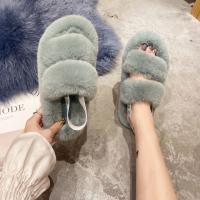 China Hot sale Women fluffy Slippers Ladies Cute Plush Sandals ladies Fur Slippers Winter Warm flat sole house shoes for sale