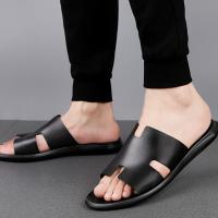 China Flat  Solid Color Men Slippers Upper Breathable Home Slippers for sale
